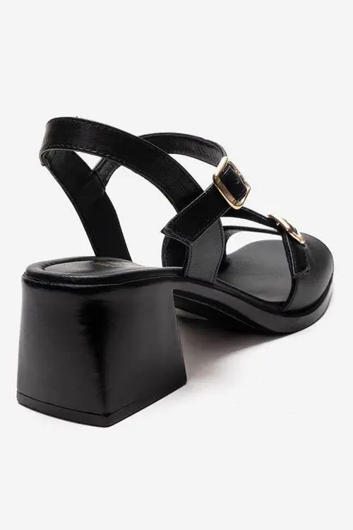 FOREVER & ALWAYS SHOES Yolen Leather Block Heel Sandal - Black
