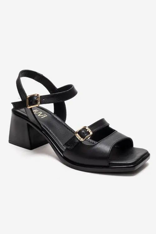 FOREVER & ALWAYS SHOES Yolen Leather Block Heel Sandal - Black