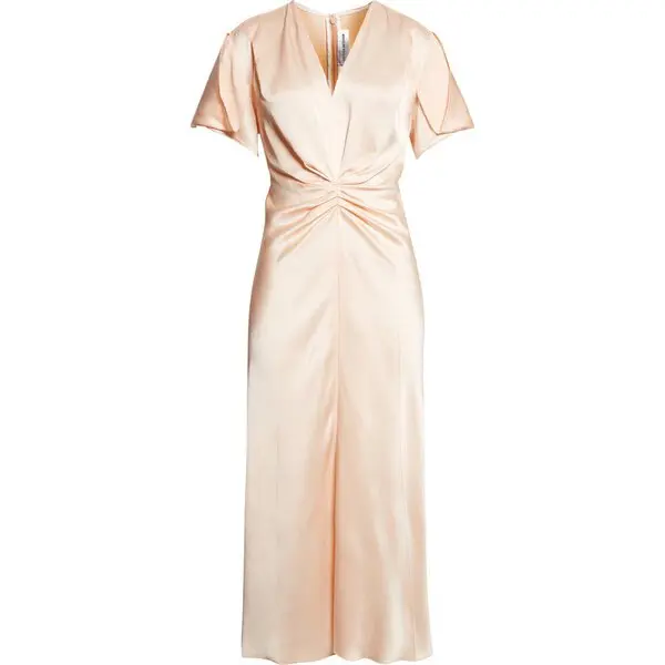 Victoria Beckham Eve Ruched Satin Trumpet Dress - Blossom