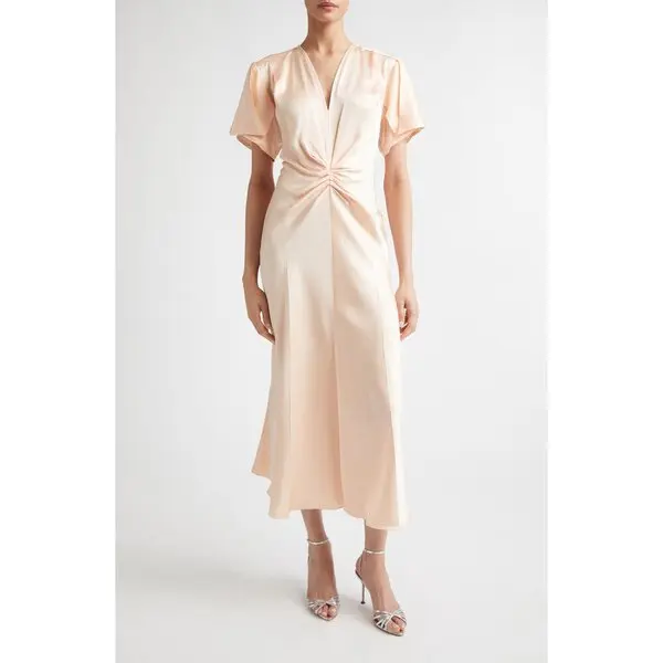 Victoria Beckham Eve Ruched Satin Trumpet Dress