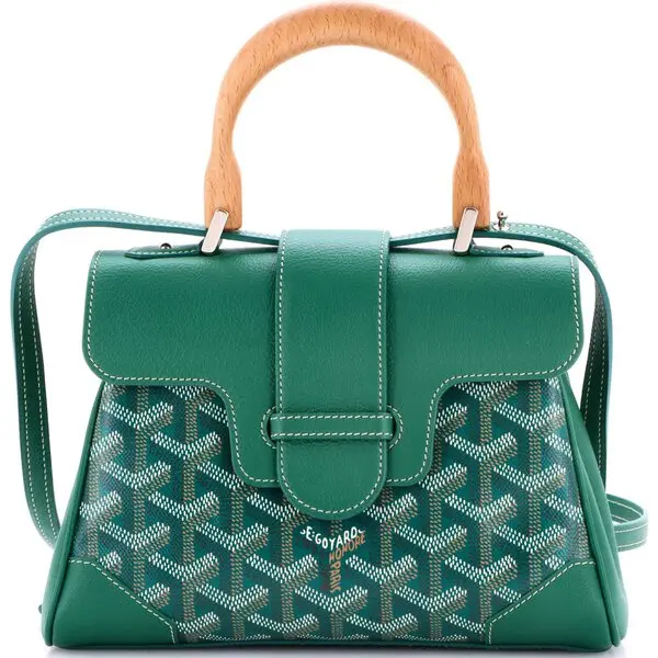 Goyard Saigon Top Handle Bag Coated Canvas With Leather Mini - Green