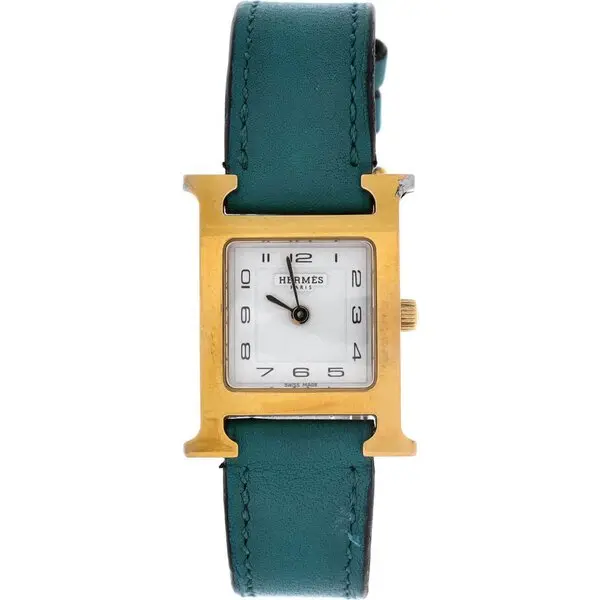 Hermès Heure H Quartz Watch Plated Metal And Leather 21 - Green