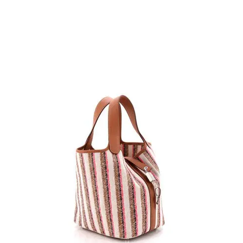 Hermès Couverture Lignes Picotin Lock Bag Embroidered Canvas And Swift Pm - Gold