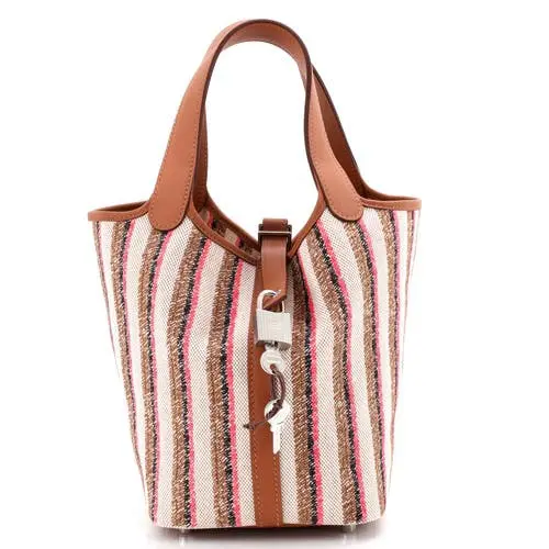 Hermès Couverture Lignes Picotin Lock Bag Embroidered Canvas And Swift Pm - Gold