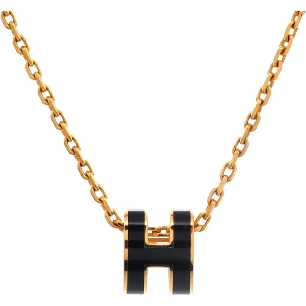 Hermès Pop H Pendant Chain Necklace Metal And Enamel Mini - Black