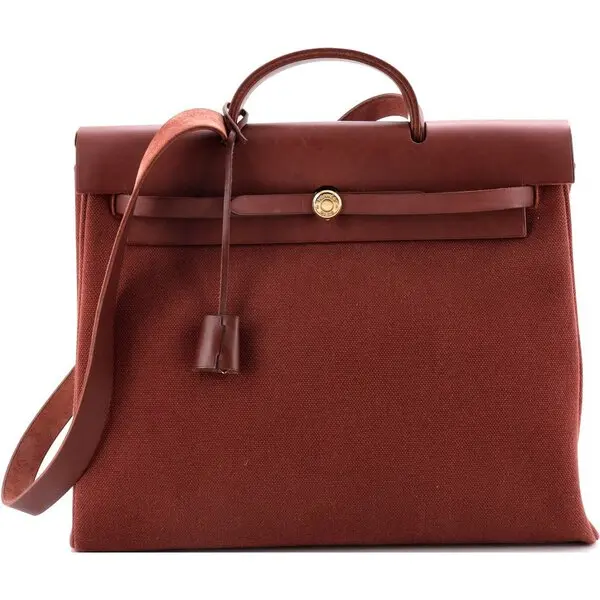 Hermès Herbag Toile And Leather Mm - Rouge H
