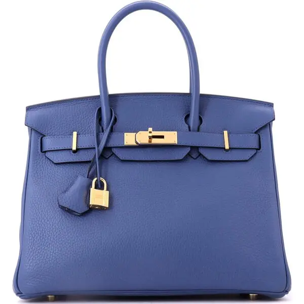 Hermès Birkin Handbag Blue Clemence With Gold Hardware 30 - Bleu Agate
