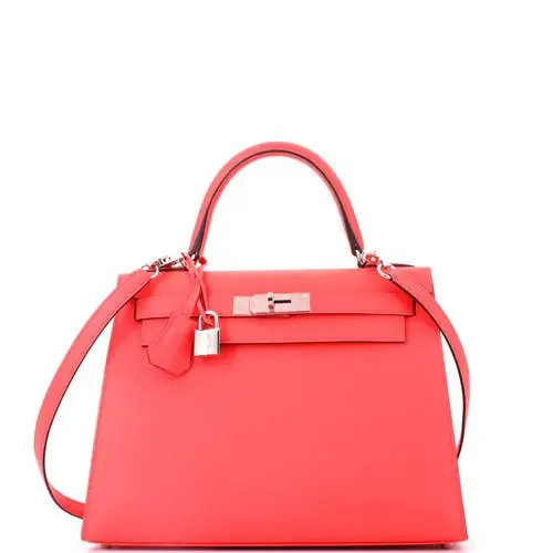 Hermès Kelly Handbag Epsom With Palladium Hardware 28 - Pink