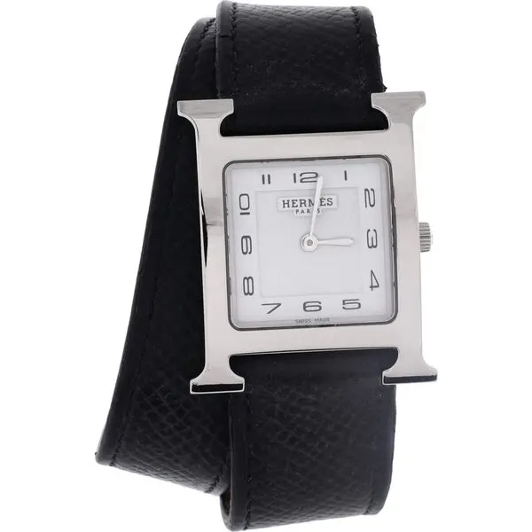 Hermès Heure H Double Tour Quartz Watch Plated Metal And Leather 26 - Silver