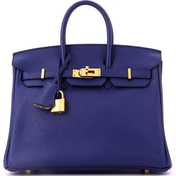 Hermès Birkin Handbag Verso Novillo With Gold Hardware 25 - Verso-bleu Saphir/gris Mouette
