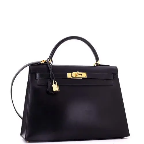 Hermès Kelly Handbag Black Box Calf Leather 32 - Noir