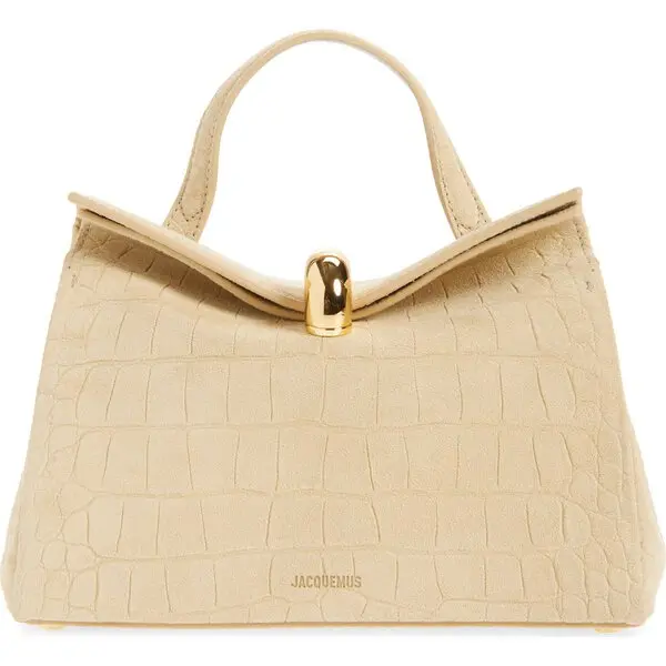 Jacquemus Le Petit Valerie Croc Embossed Suede Top Handle Bag - Beige 150
