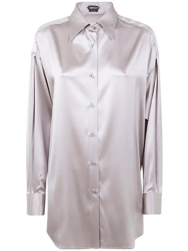 TOM FORD Stretch Silk Satin Relaxed Fit Shirt - Gray