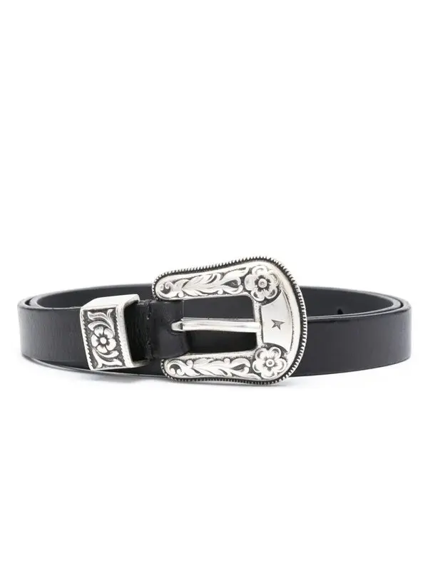 GOLDEN GOOSE Washed Leather Belt - Black