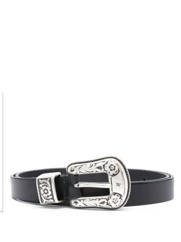 GOLDEN GOOSE Washed Leather Belt - Black
