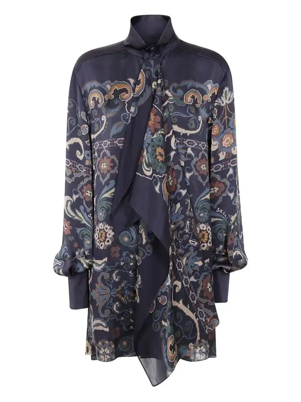 Sacai Floral Print Turtleneck Dress - Blue
