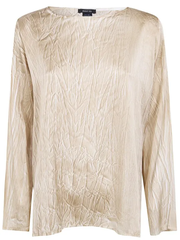 Avant Toi Crumpled Effect Stretch Silk Blouse - Brown