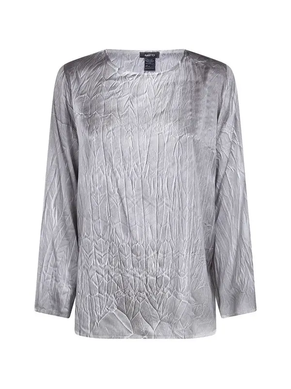 Avant Toi Crumpled Effect Stretch Silk Blouse - Gray