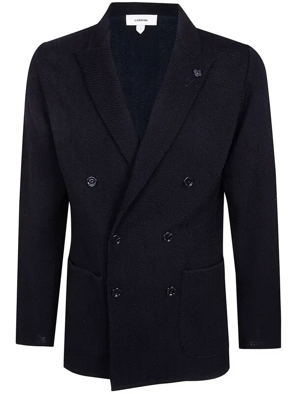 LARDINI Double Breasted Jacquard Knitted Jacket - Black