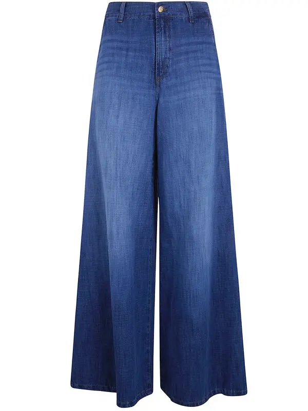 LOIS New Marlene Straight Wide Leg Cotton & Linen Trousers - Blue
