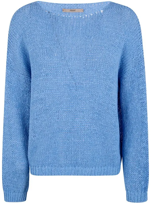 NUUR Boat Neck Fine Knit Sweater - Blue