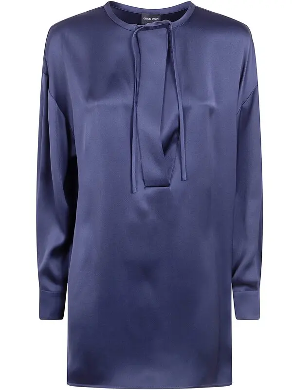 Giorgio Armani Classic Silk Tie-neck Shirt - Blue