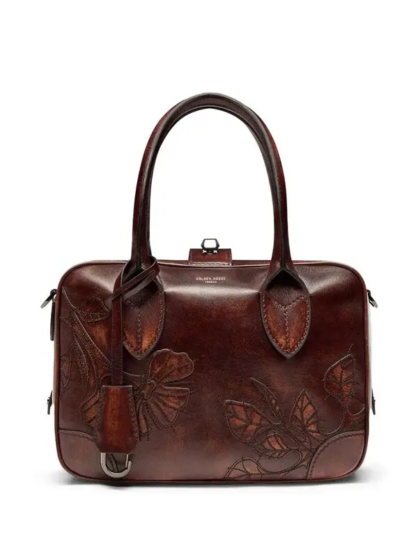 GOLDEN GOOSE Vita Bag With Flower Embroidery And Ruthenium Metal Detai - Brown