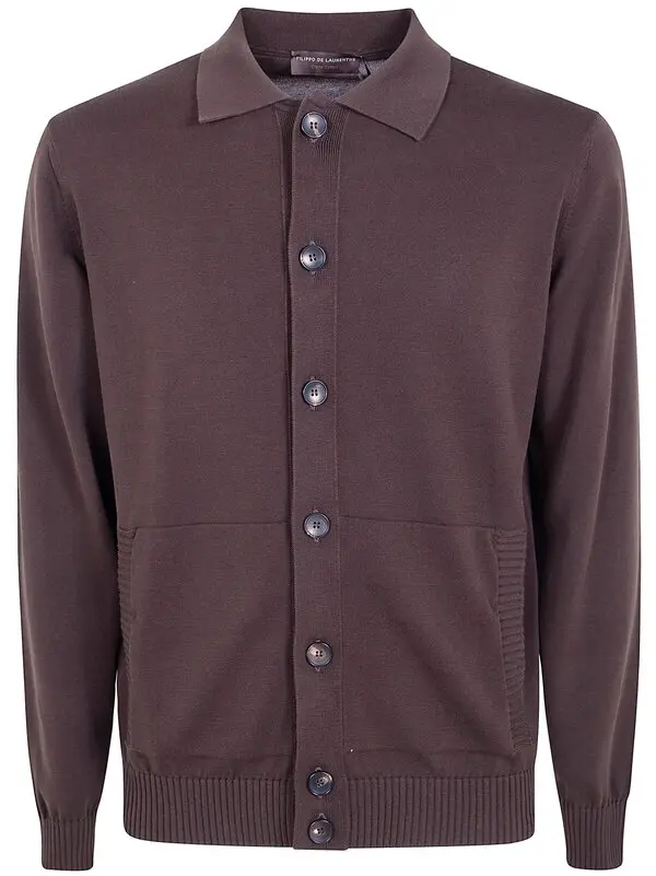 FILIPPO DE LAURENTIIS Polo Neck Long Sleeves Cardigan - Brown