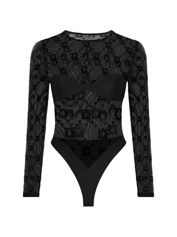 MARINE SERRE Moonogram Mesh Flock Bodysuit - Black