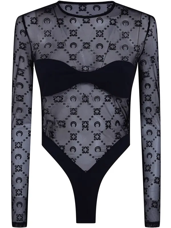 MARINE SERRE Moonogram Mesh Flock Bodysuit - Black