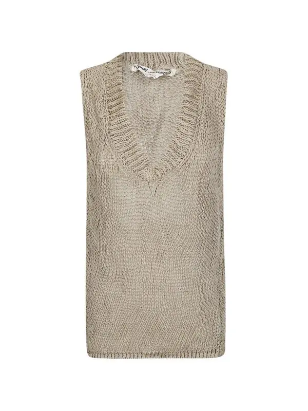 Comme Des Garçons V Neck Gilet Sweater - Beige