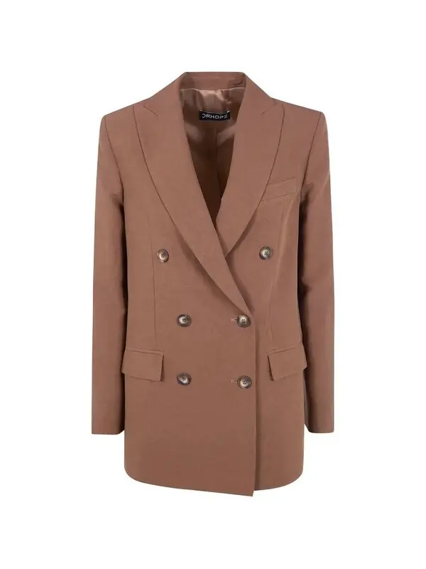 DRHOPE Double Breasted Blazer Jacket - Brown
