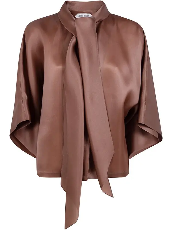 Alberta Ferretti Tie Detailed Silk Shirt - Brown