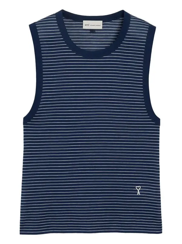 Ami Classic Fit Striped Tank Top - Blue