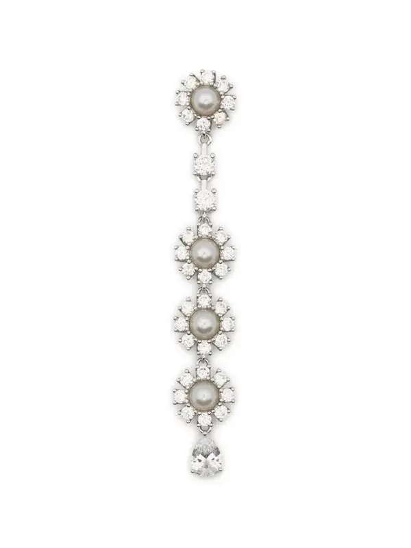 SELF-PORTRAIT Crystal Pearl Tiered Drop Earrings - Metallic