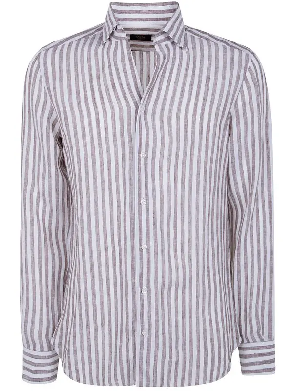 BARBA NAPOLI Classic Linen Stripes Shirt - Brown