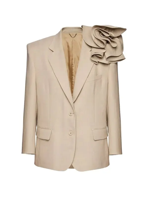 Magda Butrym Floral Detail Linen Blazer - Beige