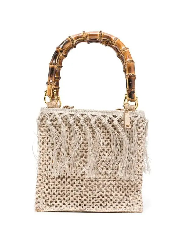 LA MILANESA Flora Fringe And Knit Bag - Beige