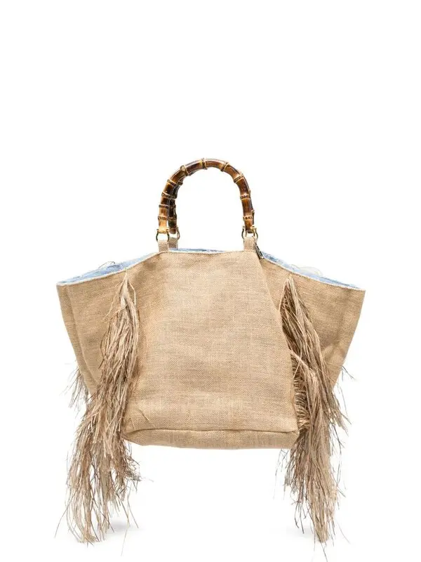 LA MILANESA Yuta And Fringe Shoulder Bag - Beige