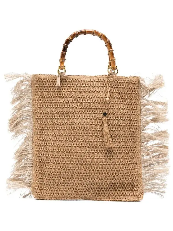 LA MILANESA Zarah Fringe And Knit Shoulder Bag - Beige