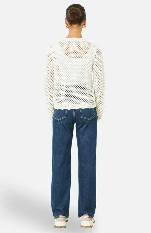 YUMI Floral Crochet Knit Cardigan - White