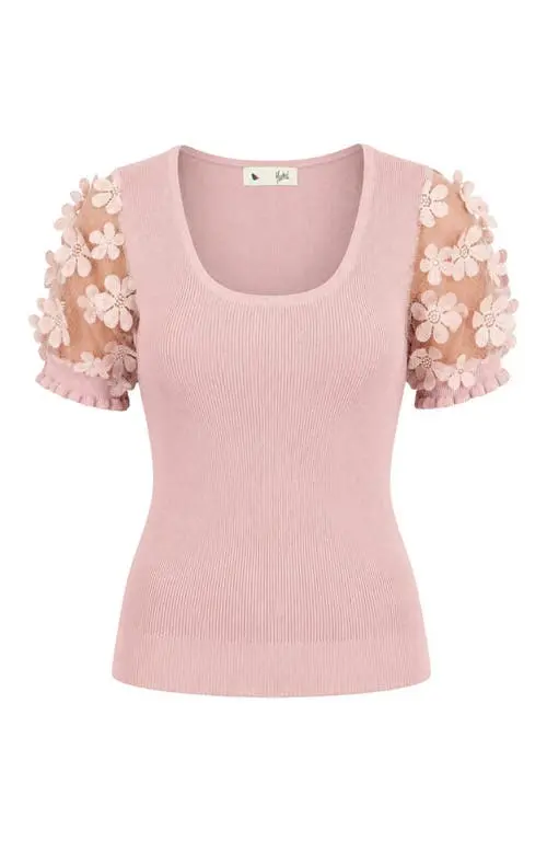 YUMI Floral Applique Knitted Top