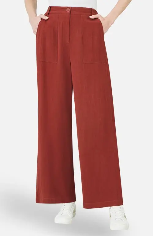 YUMI Linen Blend Wide Leg Trousers - Brown