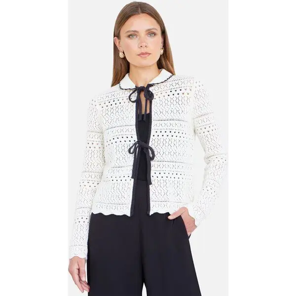 YUMI Peter Pan Collar Knitted Cardigan - Ivory