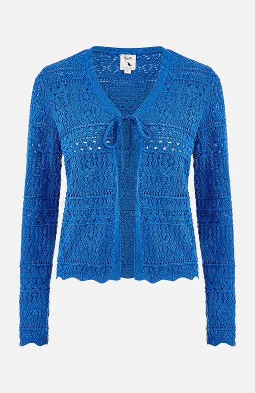 YUMI Crochet Tie Front Cardigan - Blue
