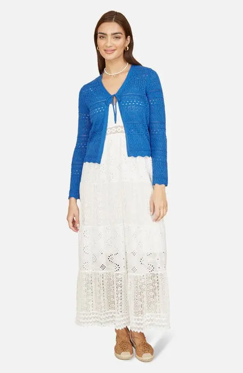 YUMI Crochet Tie Front Cardigan - Blue