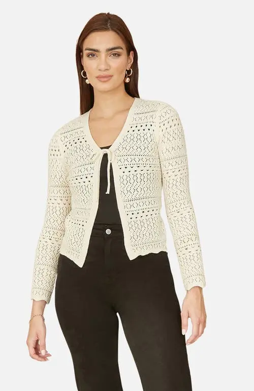 YUMI Crochet Tie Front Cardigan - Ivory