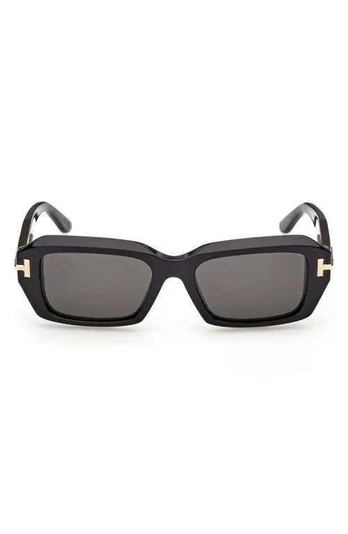 TOM FORD 53mm Rectangular Sunglasses - Shiny Black Gold/smoke