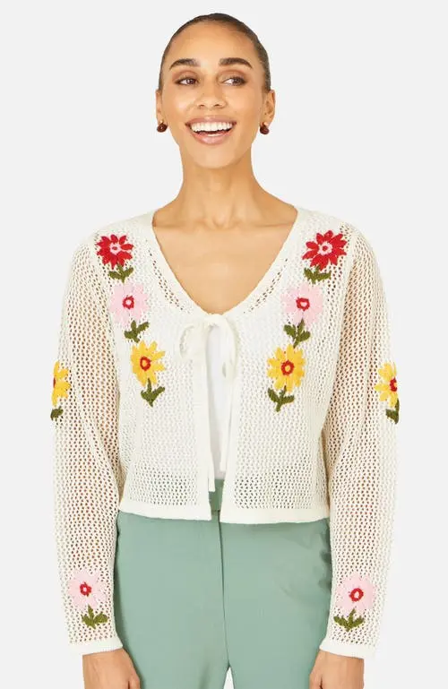 YUMI Crochet Embroidered Flower Cardigan