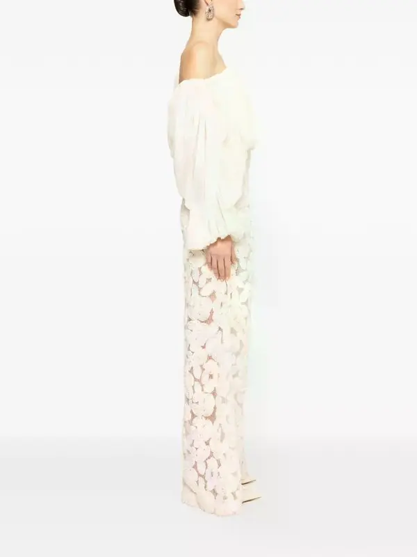 NISSA Asymmetrical Chiffon Blouse With Tassel Detail